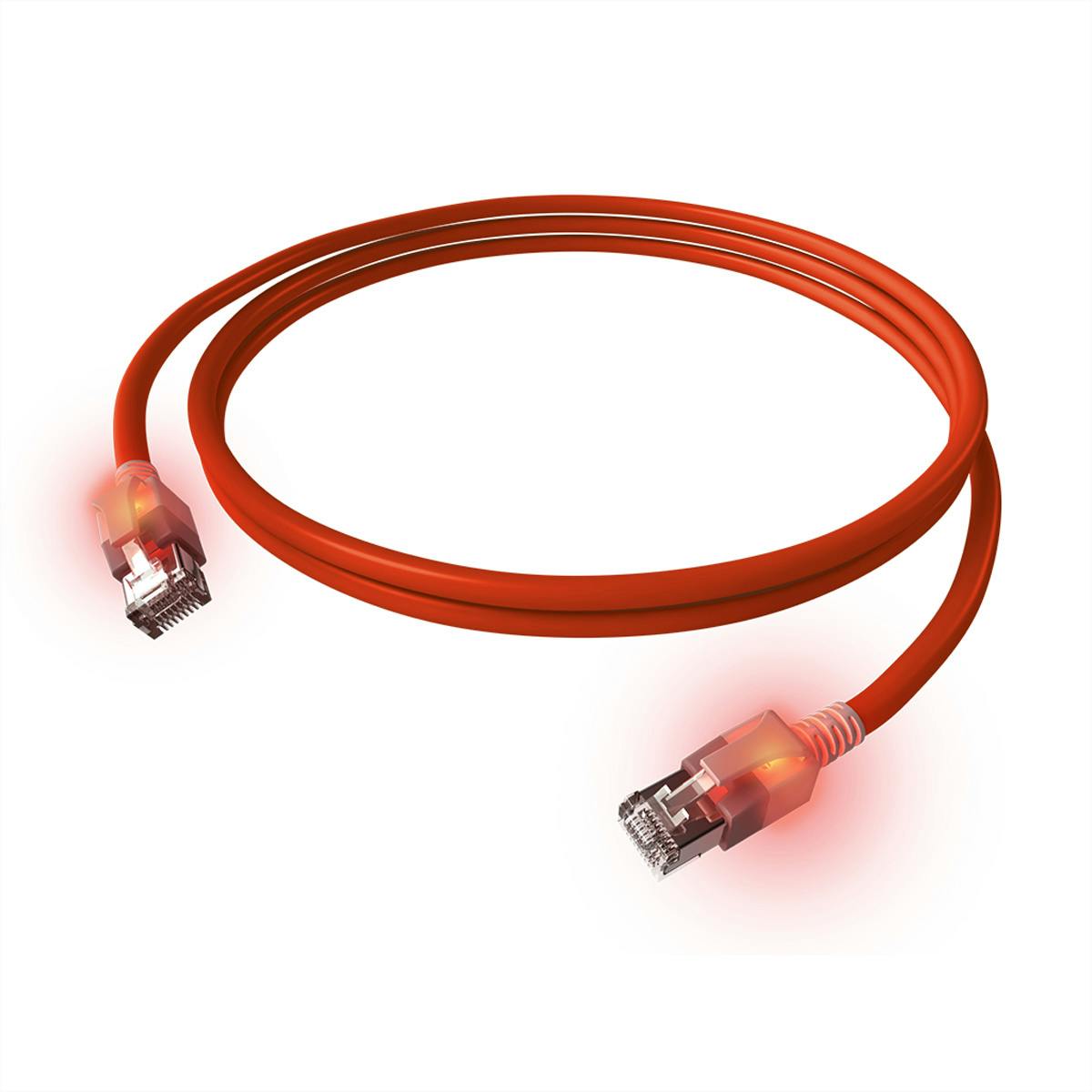 EasyLan DualBoot LED Patchkabel RJ45 S/FTP Cat.6A (Class EA), mit saCon Stecker, LSOH, rot, 3 m ...
